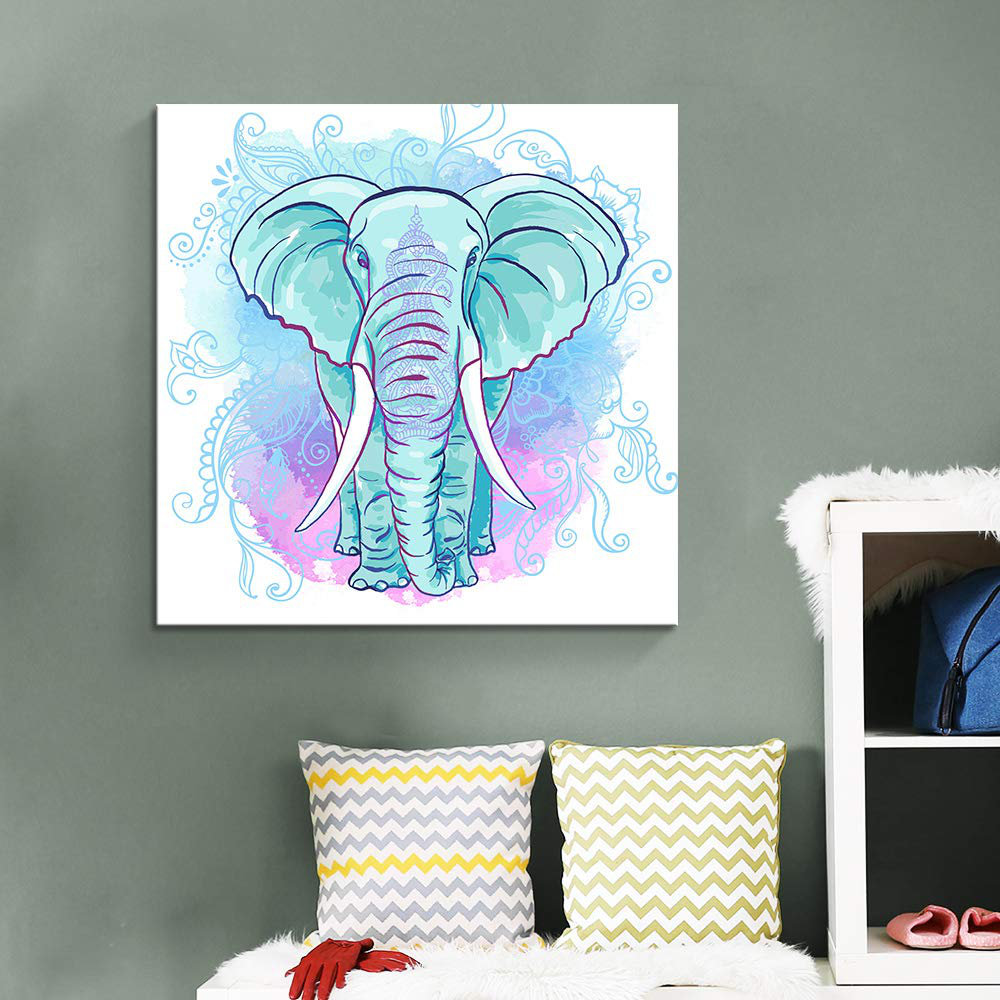 IDEA4WALL Canvas Wall Art Tribal Elephant Splash-Ink Effect H06 Canvas Prints Home Artwork ...